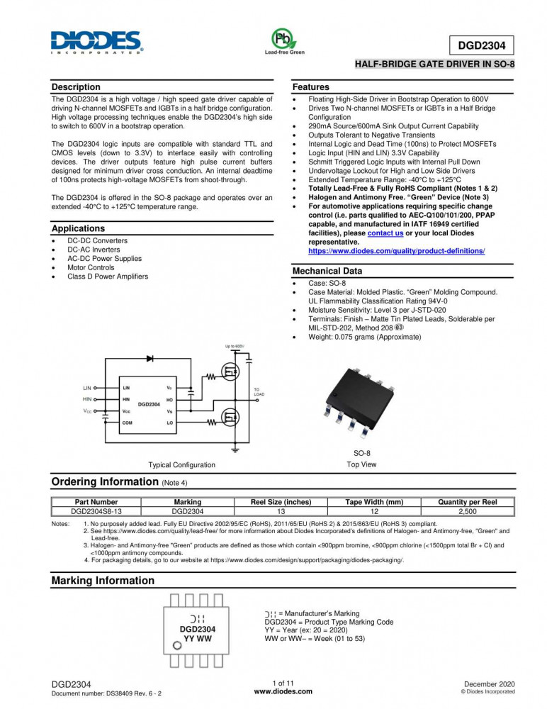 DGD2304S8-13 datasheet page 1