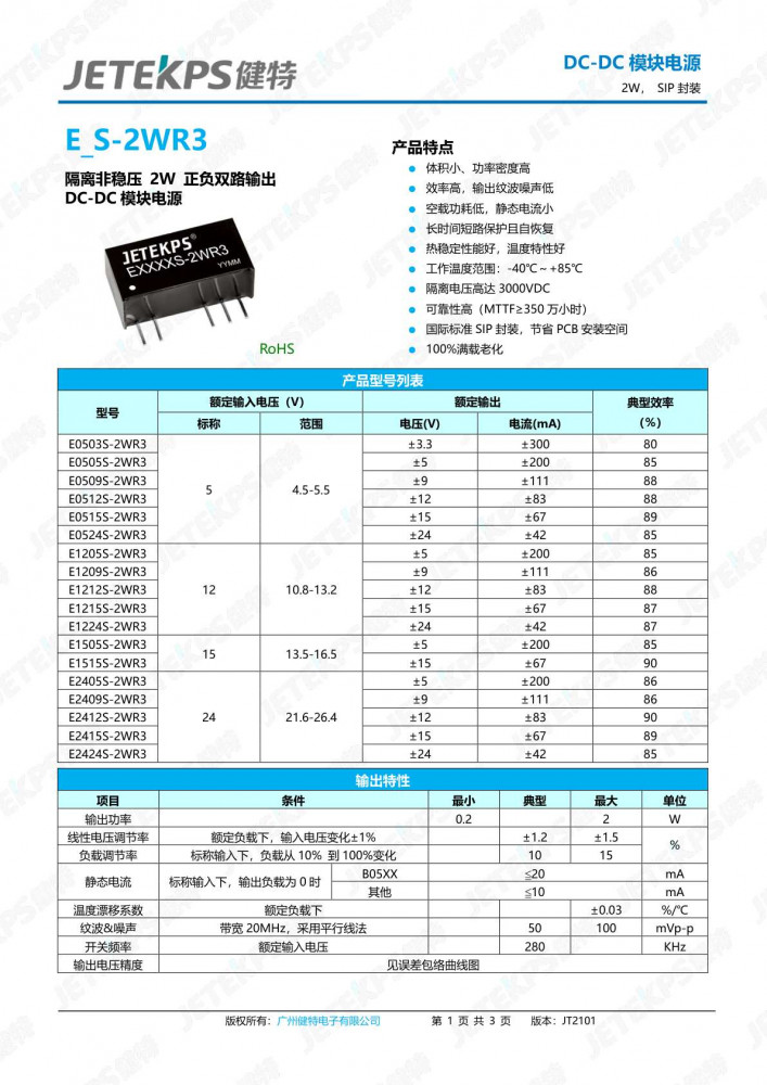 JETEKPS E1212S-2WR3 datasheet page 1
