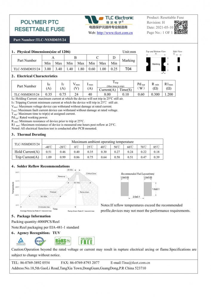 TLC-NSMD035/24 official datasheet page