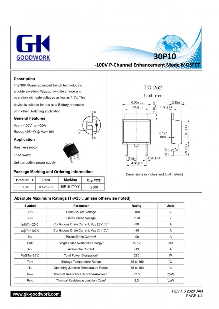 GOODWORK 30P10 datasheet page 1