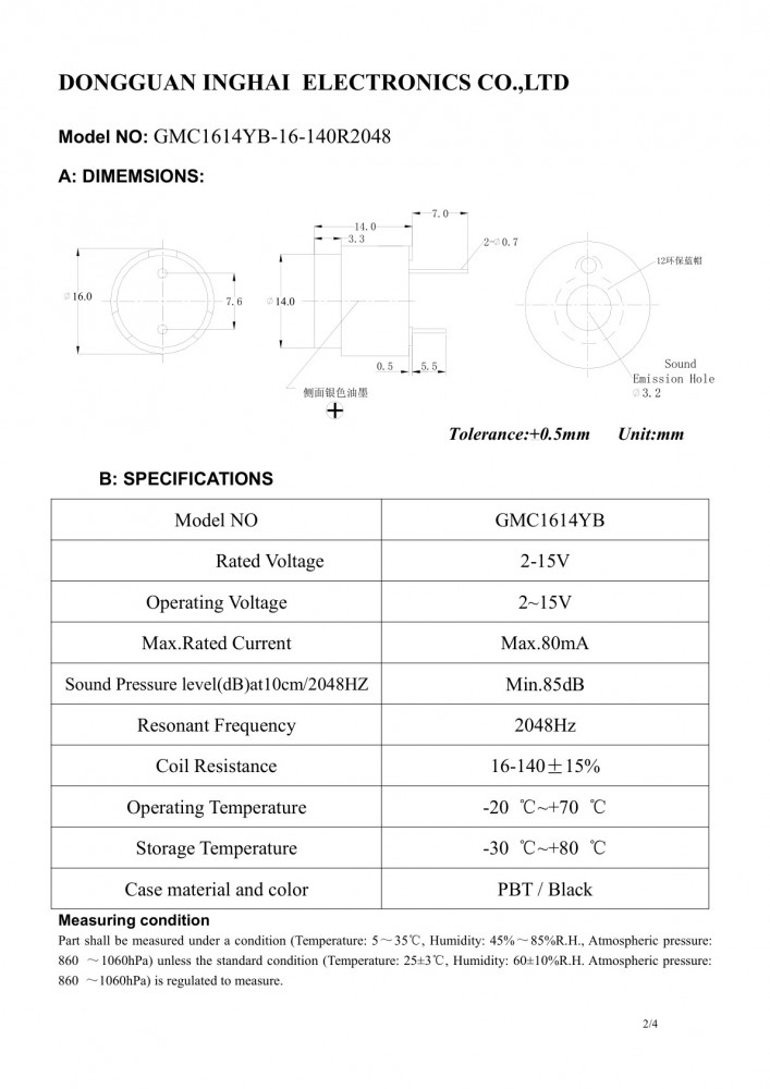 GMC1614YB-115R2048 specification page 2