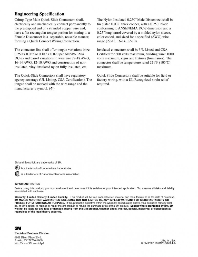 3M Scotchlok MNU14-250DMIX-BOTTLE technical document page 2