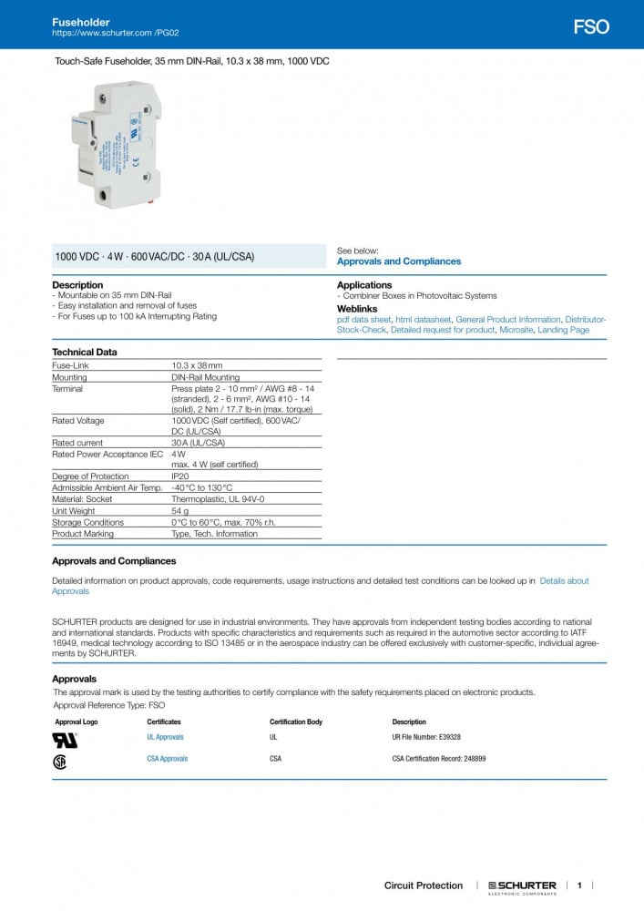 SCHURTER 0091.0001 technical document page 1