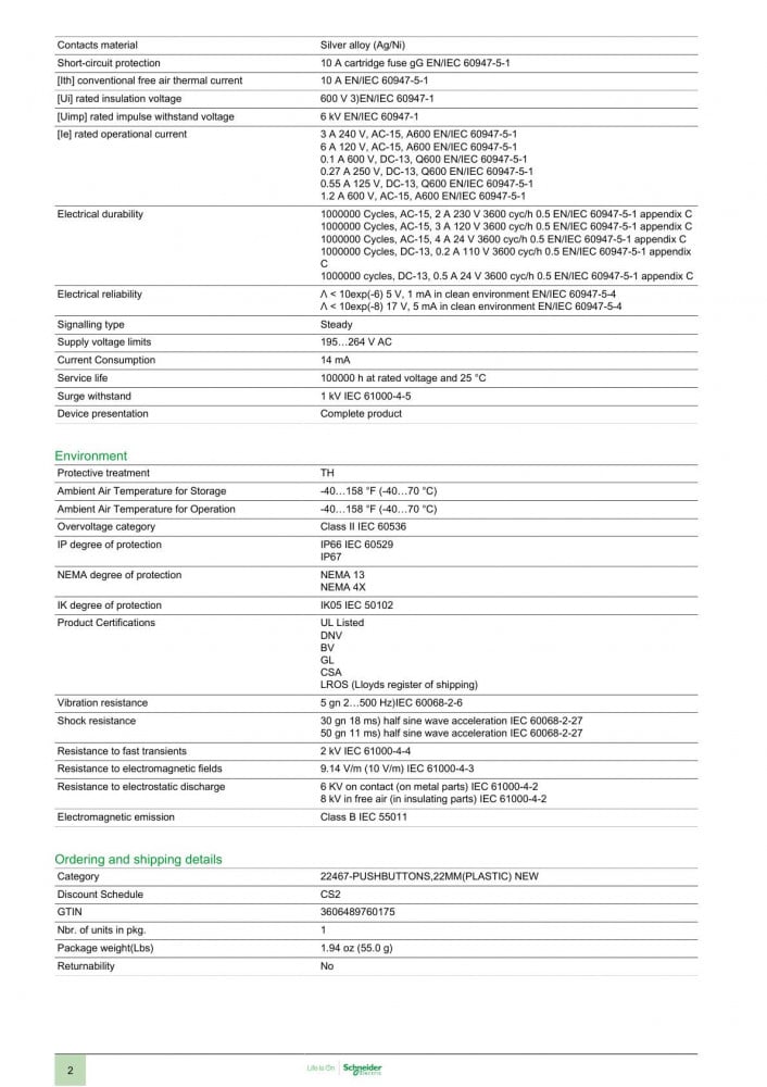 XB5AW35M5C0 technical document page 2