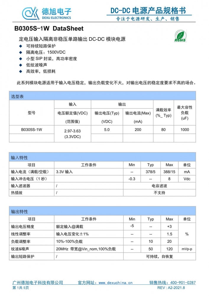 B0305S-1W datasheet page 1