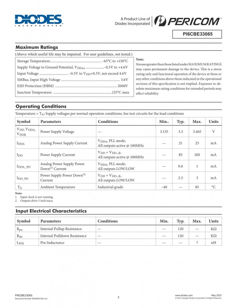 PI6CBE33065 datasheet page 5