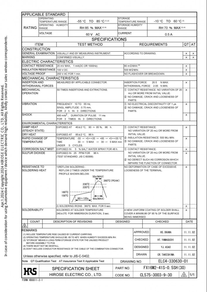 HRS FX16M2-41S-0.5SH(30) specification sheet preview