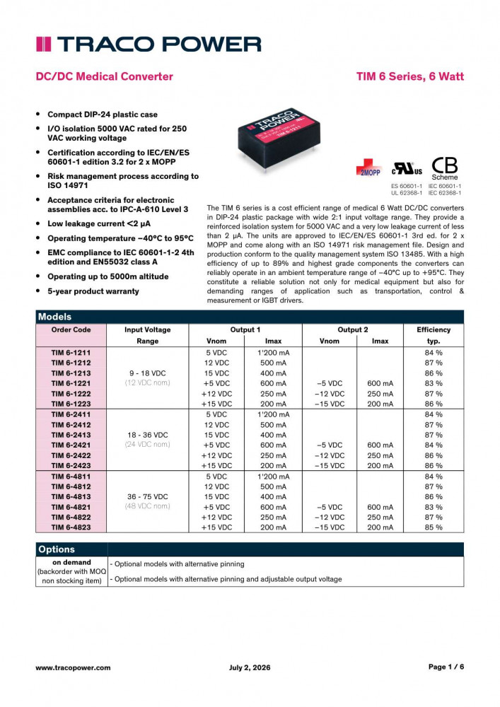 TIM 6 series technical document, page 1
