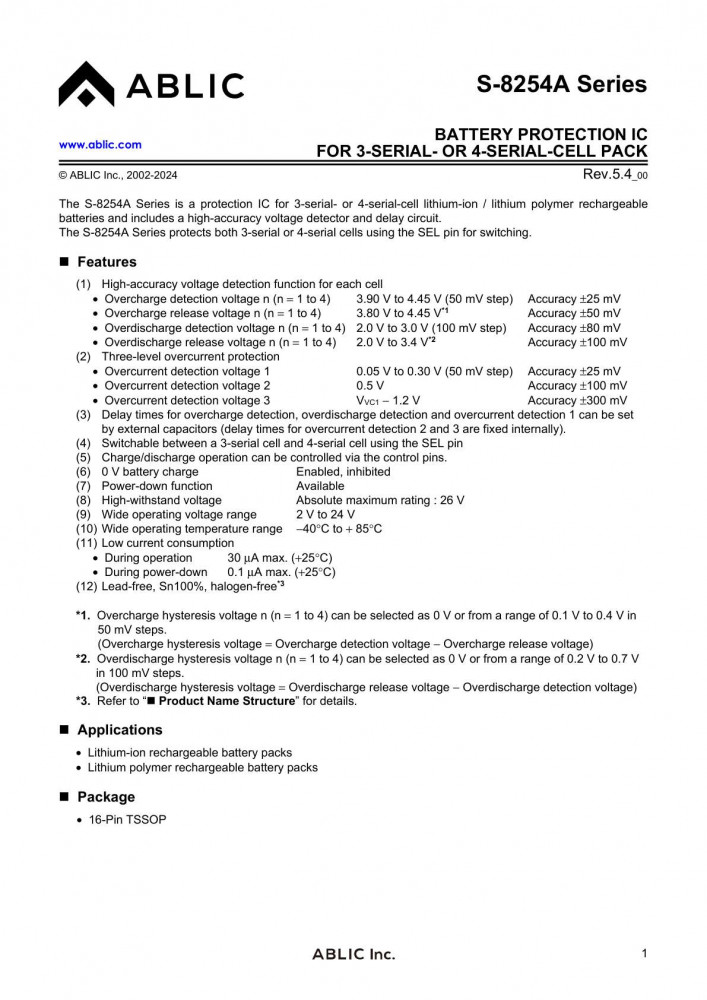 ABLIC S-8254A datasheet page 1