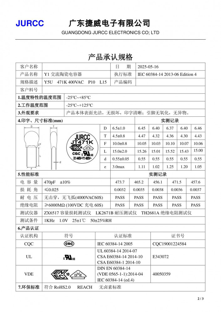 JW471K400VACP10 approval document page 2