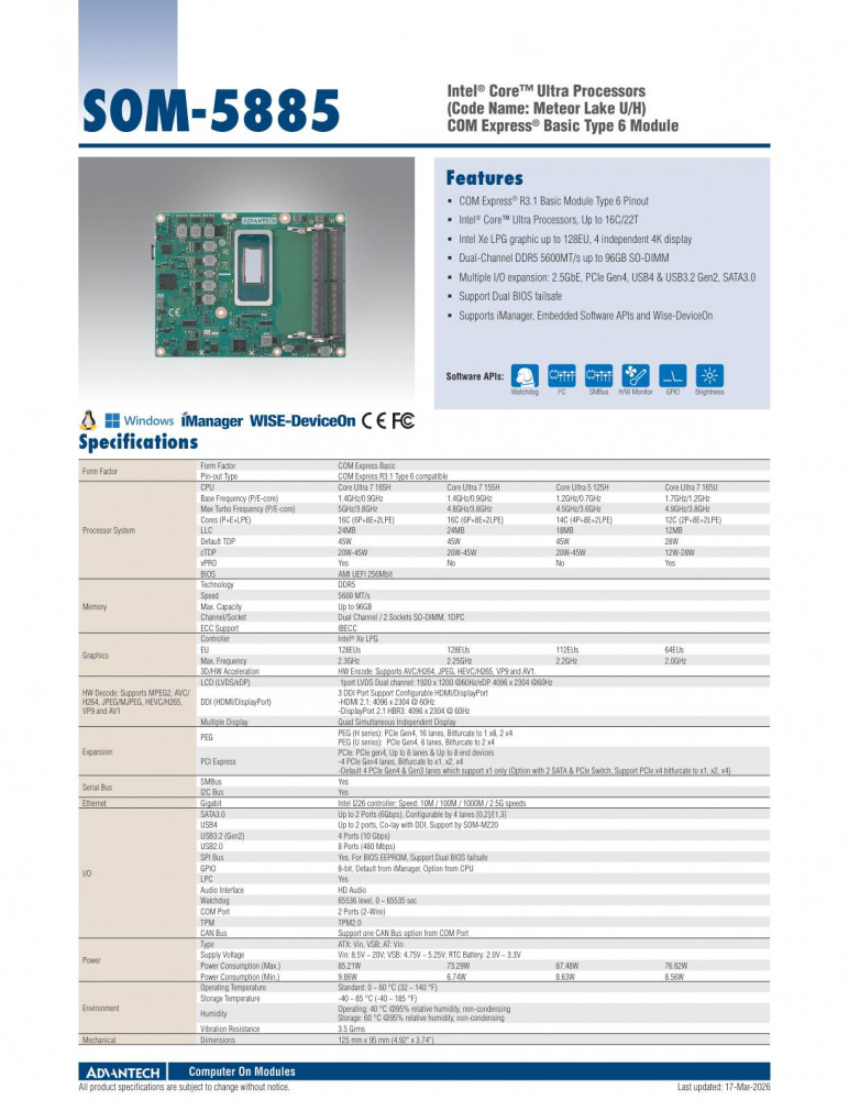 SOM-5885 technical document page 1