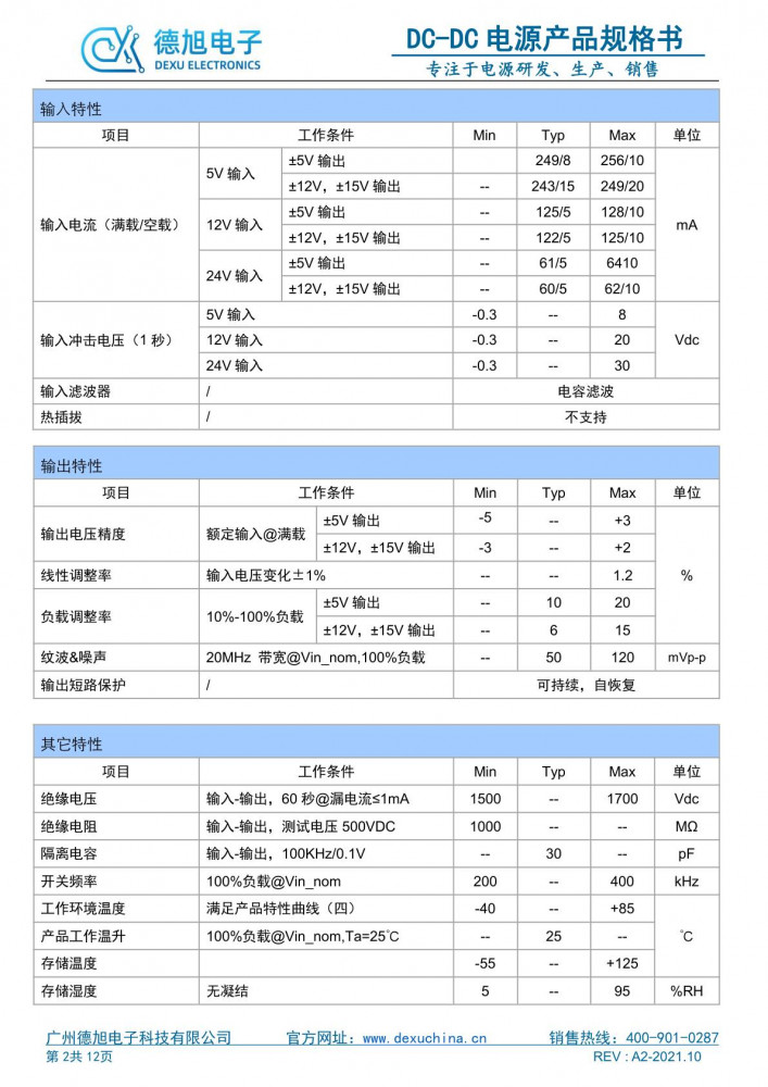 A1212S-1W datasheet page 2