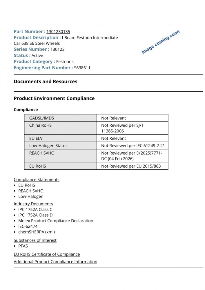 Technical document image 1 for Molex part 1301230135