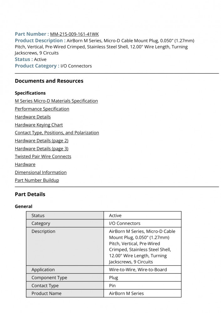 Technical document page 1 for MM-215-009-161-41WK