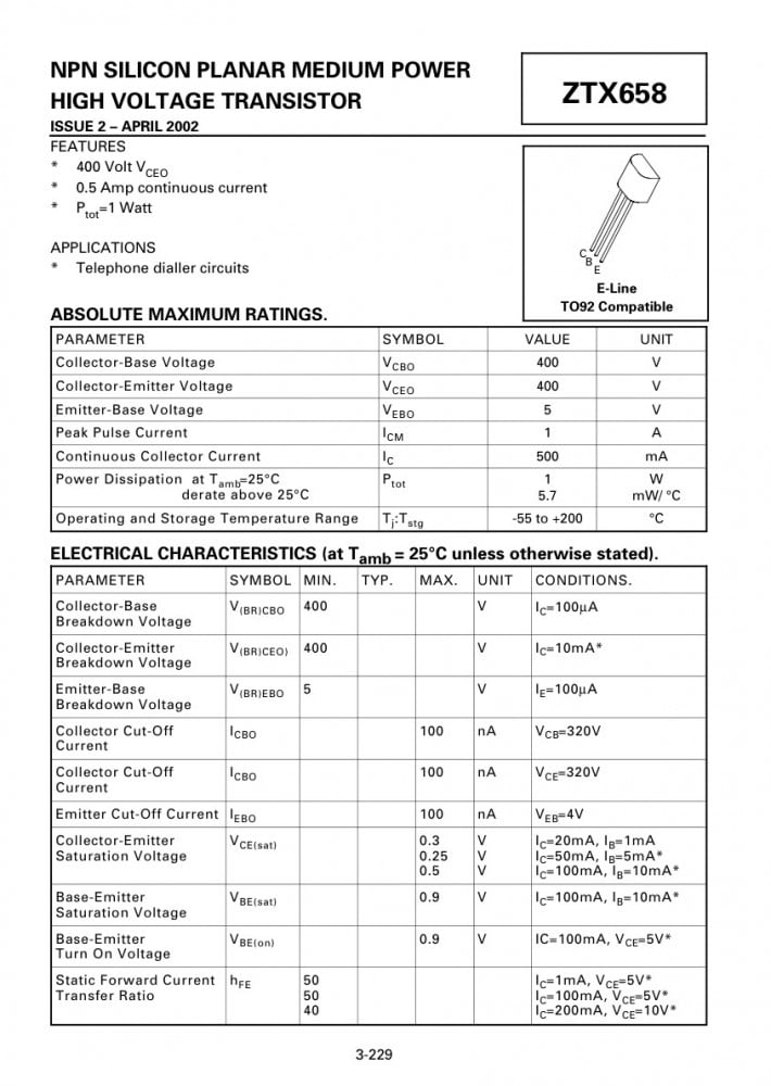ZTX658 datasheet page 1
