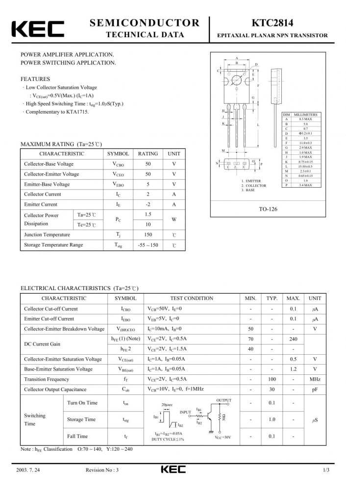 KTC2814-Y-U/PH datasheet page 1