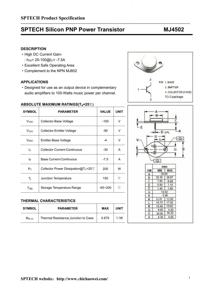 MJ4502 SPTECH datasheet page 1