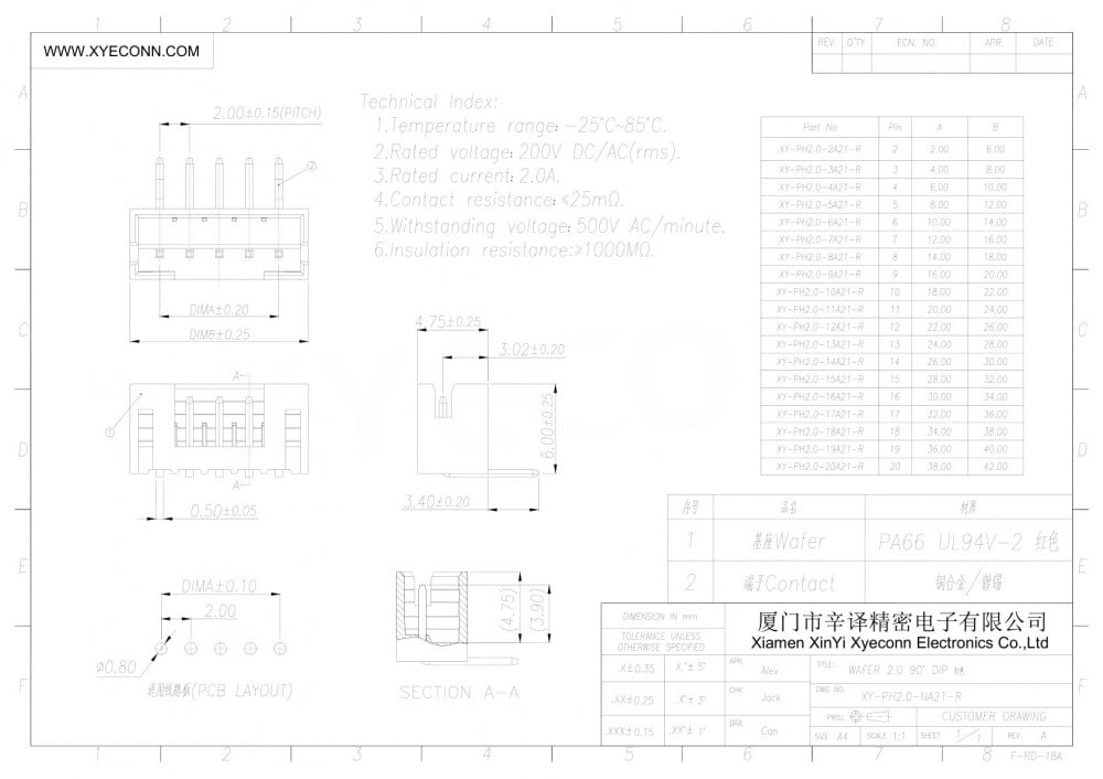 XY-PH2.0-3A21-R technical document preview