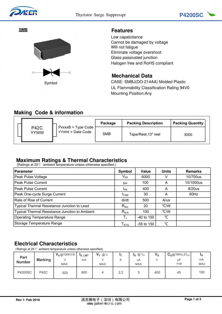 PAKER P4200SC technical document page 1