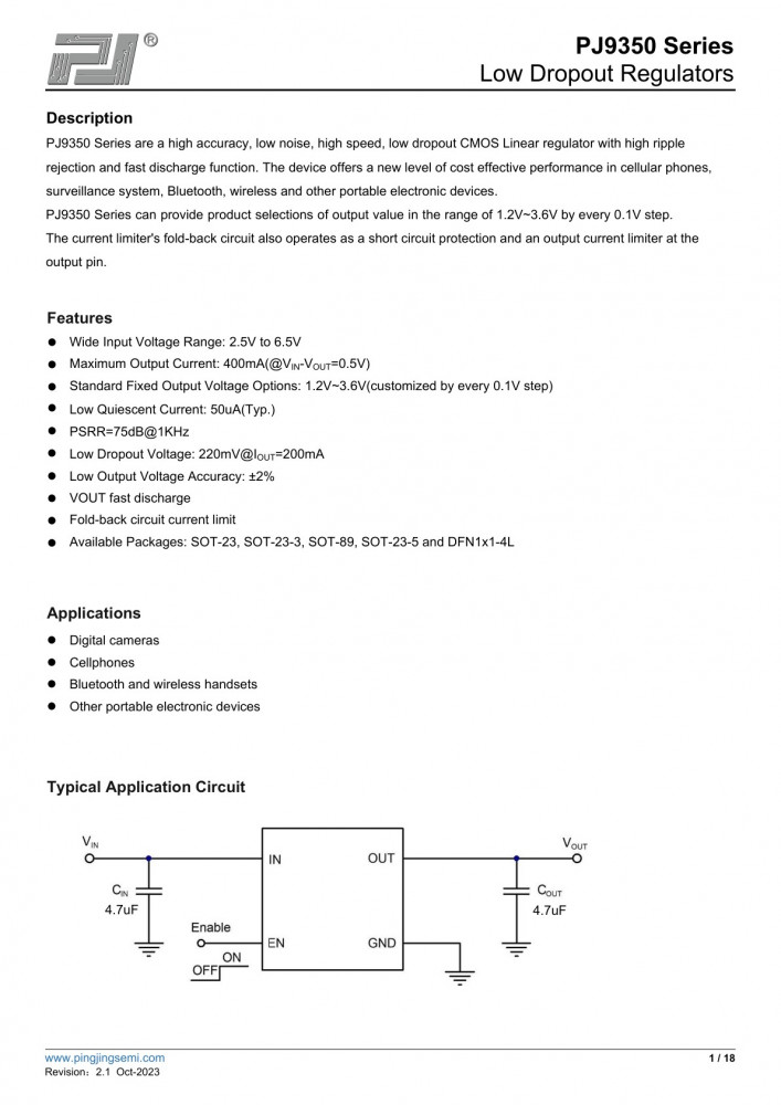 PJ9350 datasheet page 1