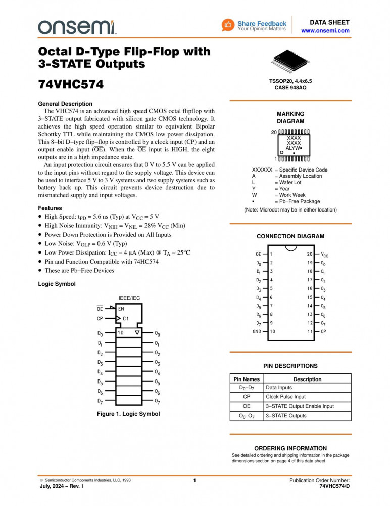 74VHC574 datasheet page 1