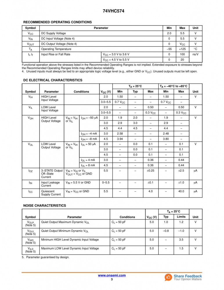 74VHC574 datasheet page 3