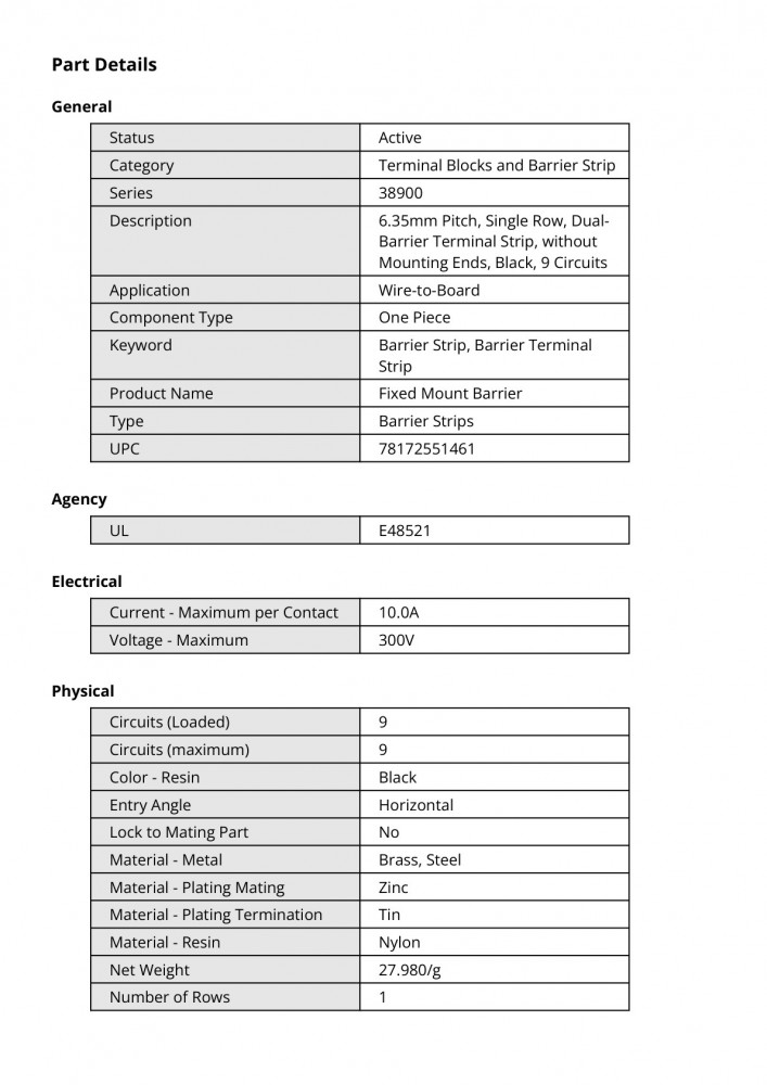Technical document page 2 for product 389001009