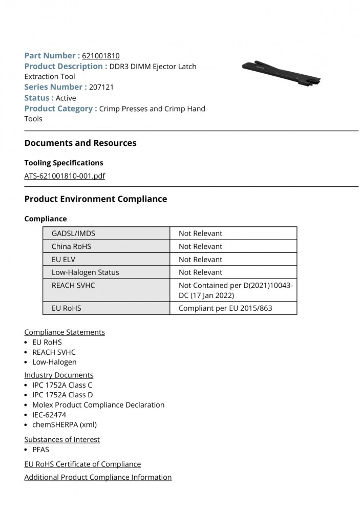 Molex 621001810 tooling document preview, page 1
