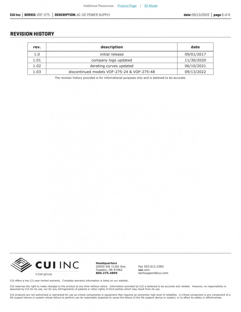 VOF-275-30 datasheet page 6
