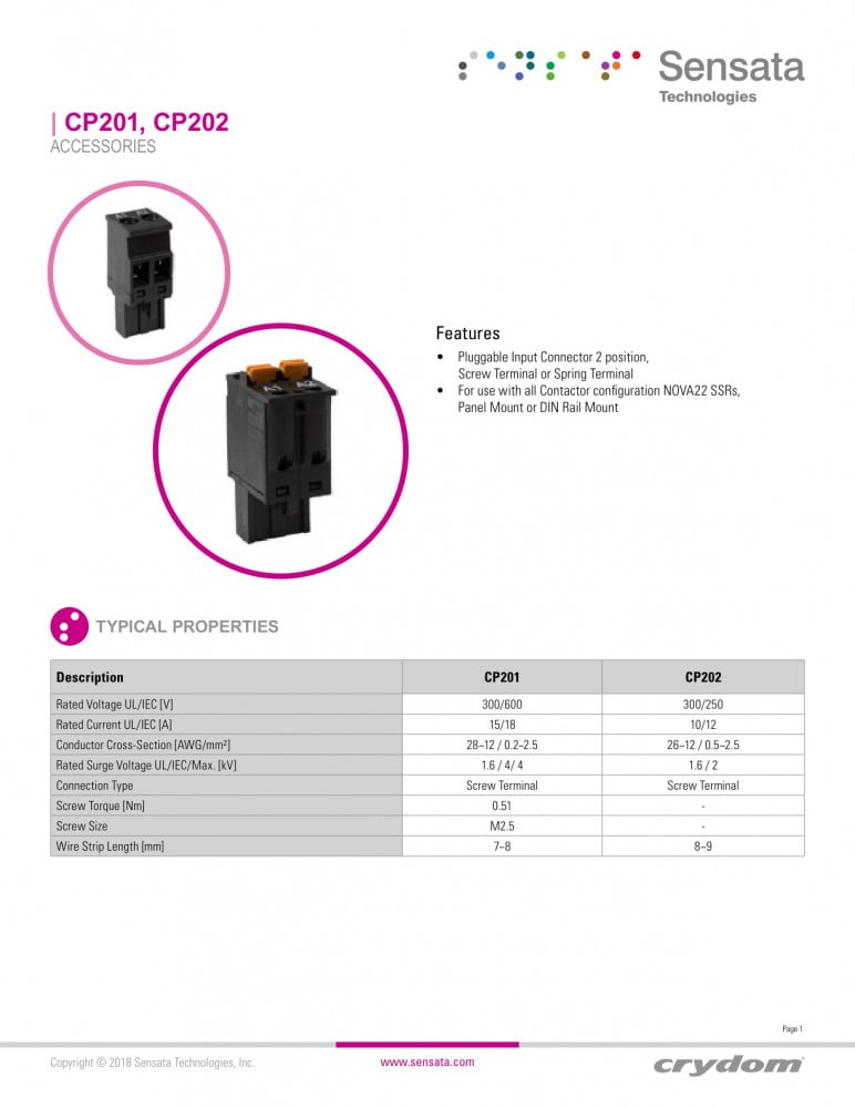 Sensata CP202 technical document page 1
