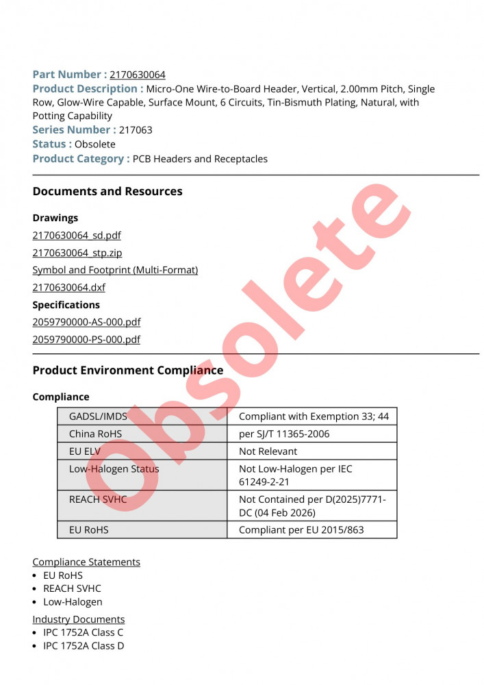 MOLEX 2170630064 product drawing page 1