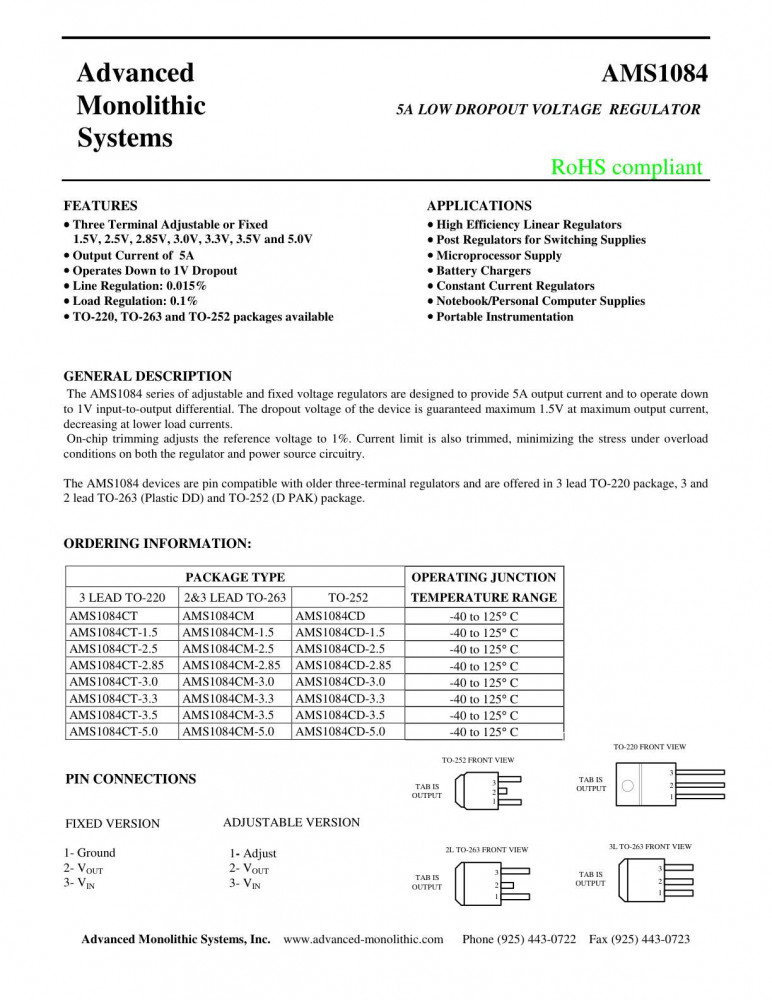 AMS1084 datasheet page 1