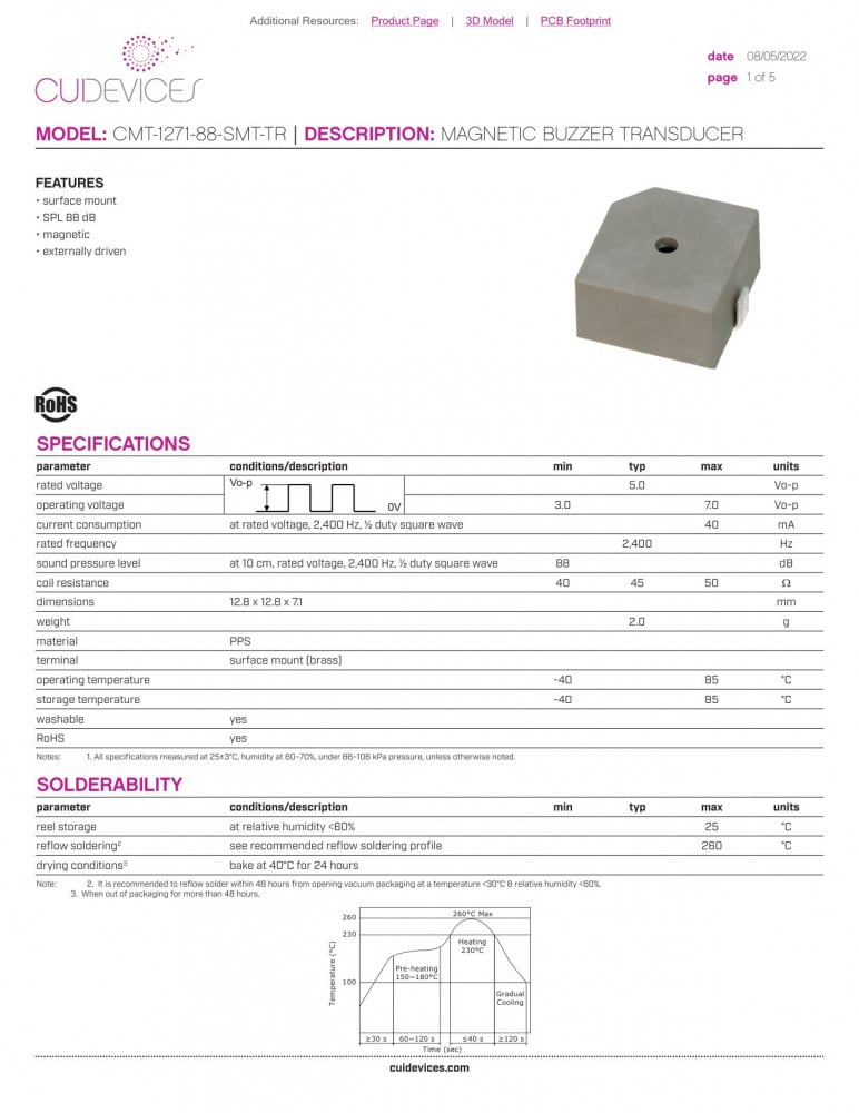 CMT-1271-88-SMT-TR datasheet page 1