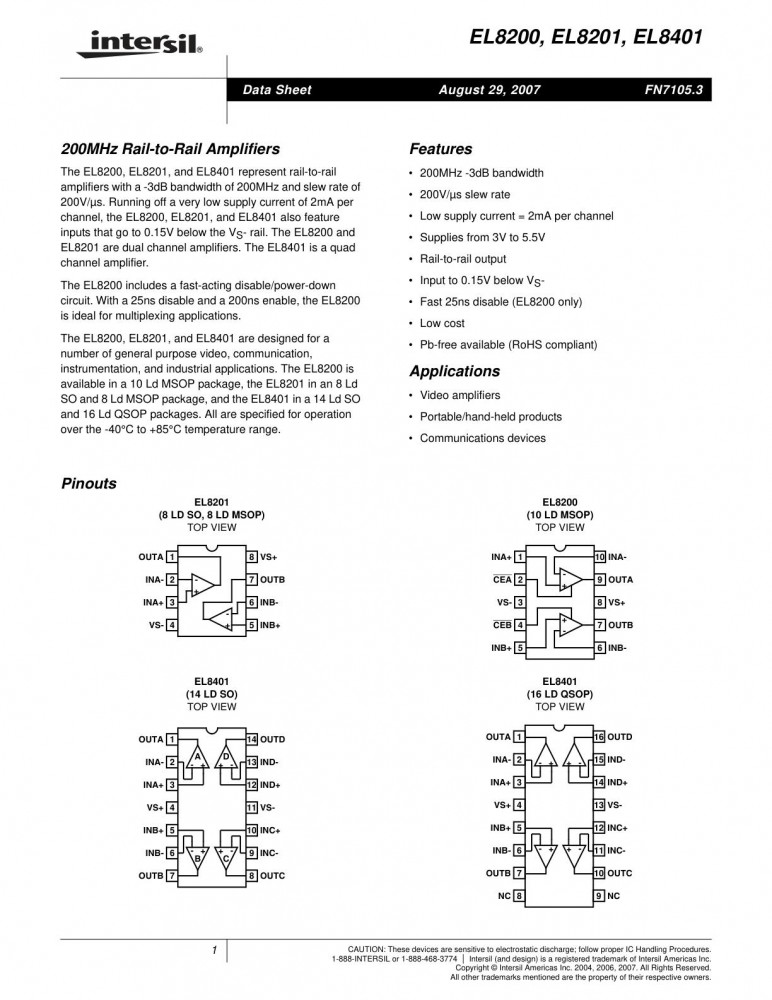 EL8200IY datasheet page 1