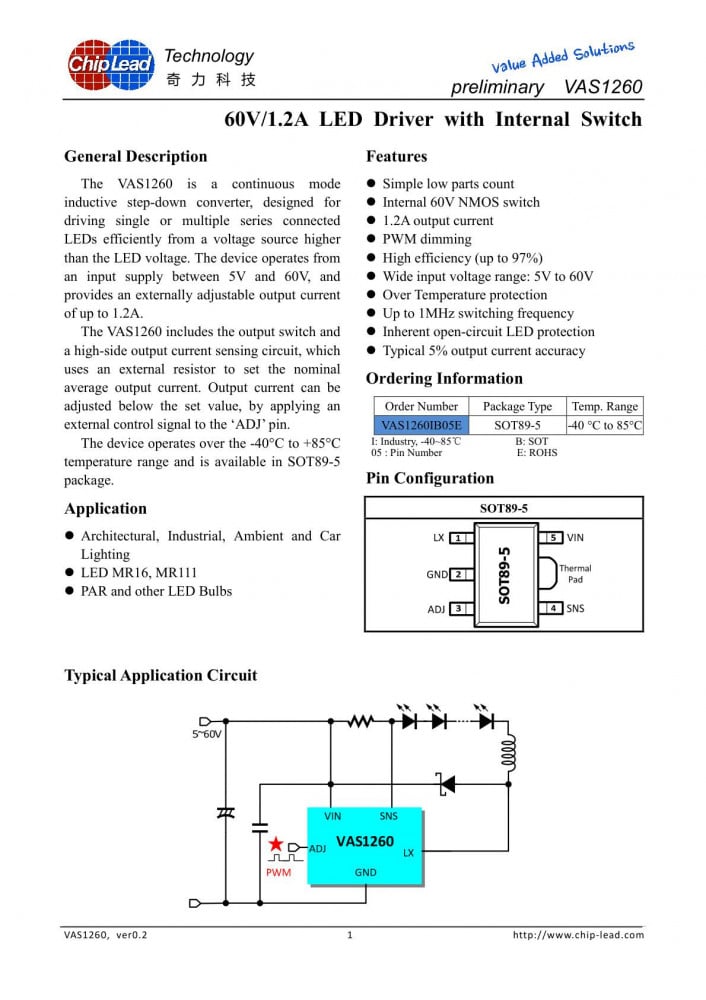 VAS1260IB05E datasheet page 1