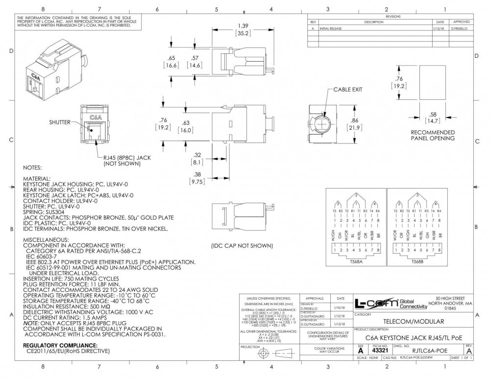 L-com RJTLC6A-POE technical drawing preview