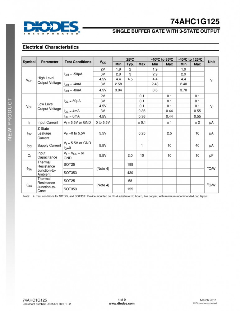 74AHC1G125 technical document page 4