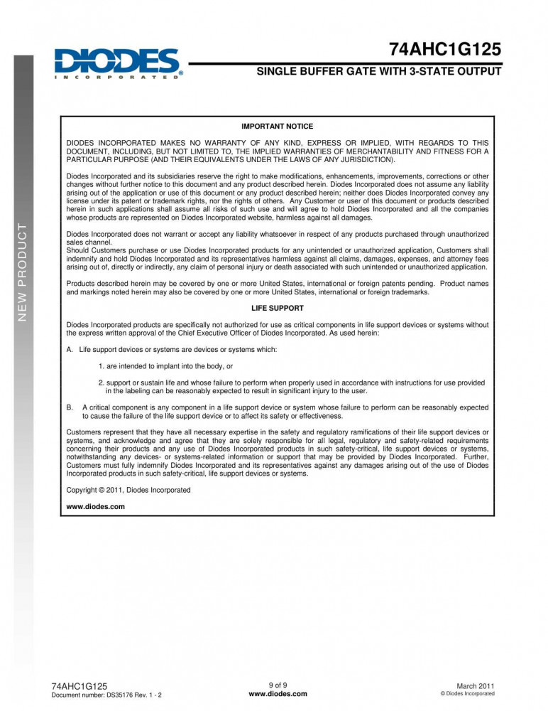 74AHC1G125 technical document page 9