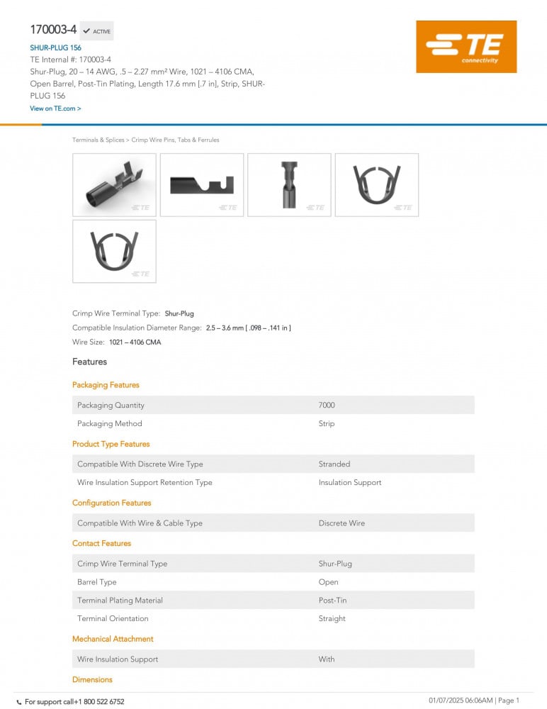TE Connectivity 170003-4 document page 1