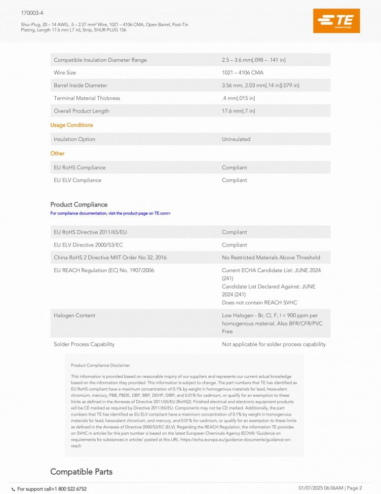 TE Connectivity 170003-4 document page 2