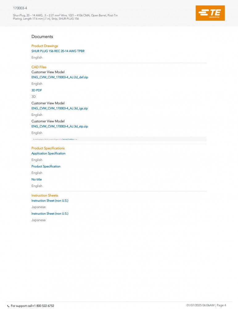 TE Connectivity 170003-4 document page 4