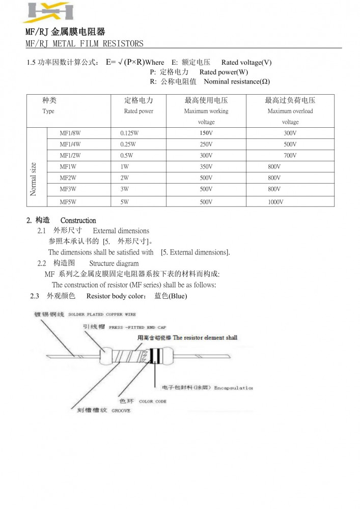 MF1 metal film resistor approval sheet page 3