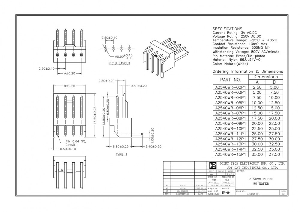 A2540WR-06P1 technical drawing preview