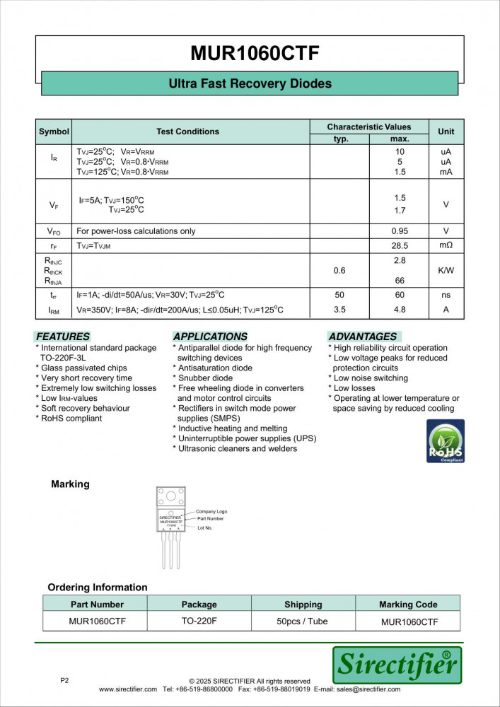 MUR1060CTF datasheet page 2