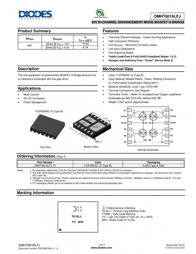 DMHT6016LFJ-13 datasheet page 1
