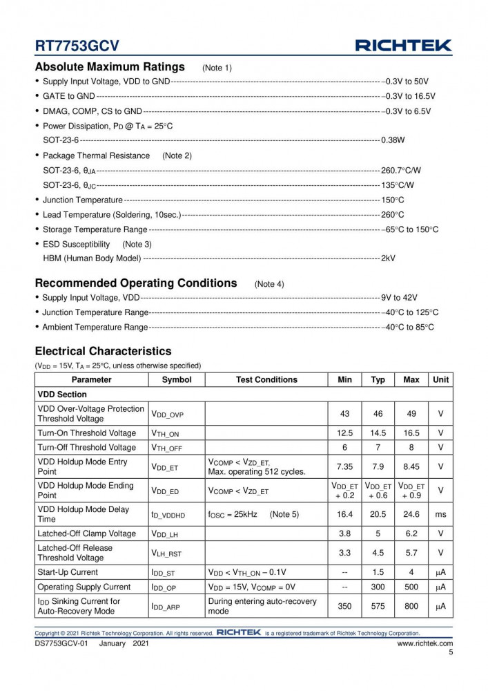 RT7753GCV datasheet page 5