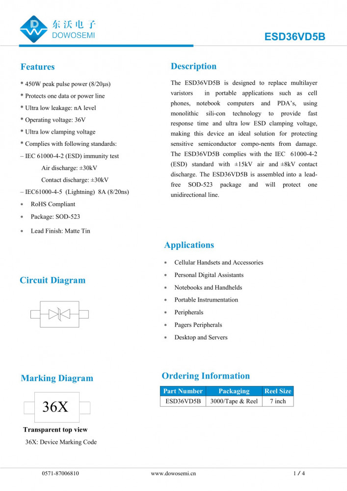 ESD36VD5B datasheet page 1
