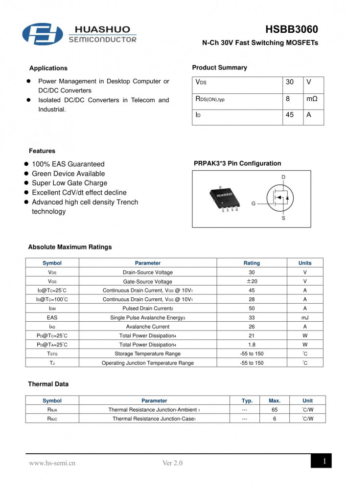 HSBB3060 datasheet page 1