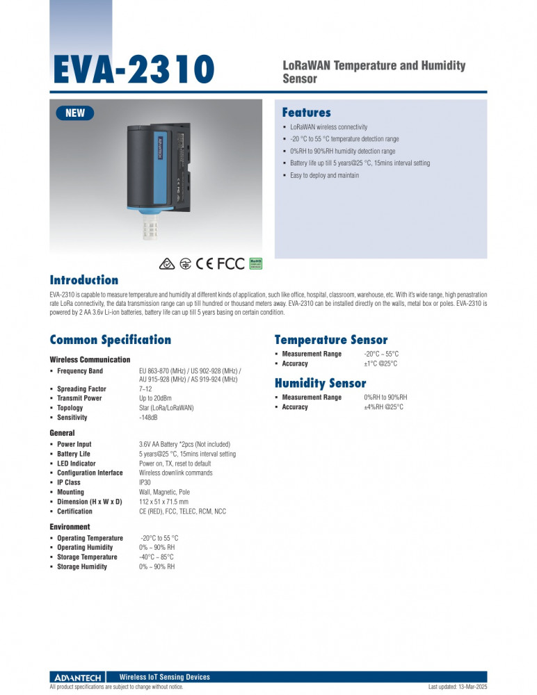 EVA-2310 product document, page 1