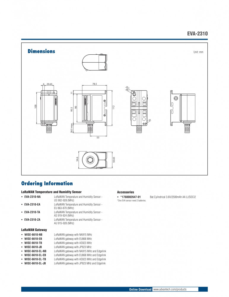 EVA-2310 product document, page 2
